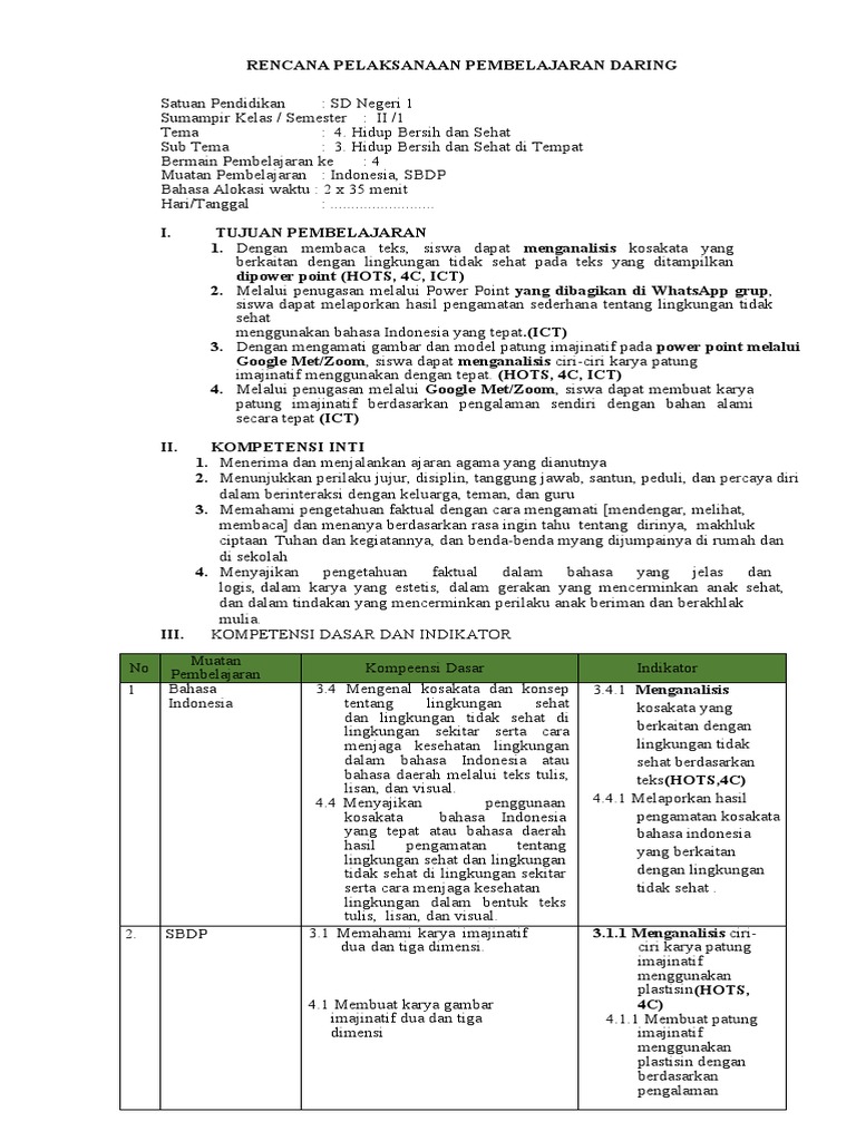 Contoh RPP Kelas 2 Cooperatif Learning | PDF