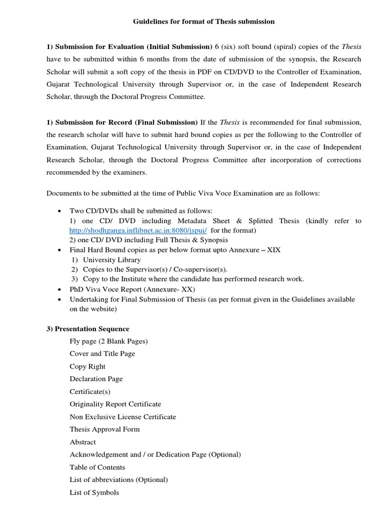 Guidelines For Format of Ph.D. Thesis Submission (W.e.f. 28-12-2018) - 448920 | PDF | Thesis ...