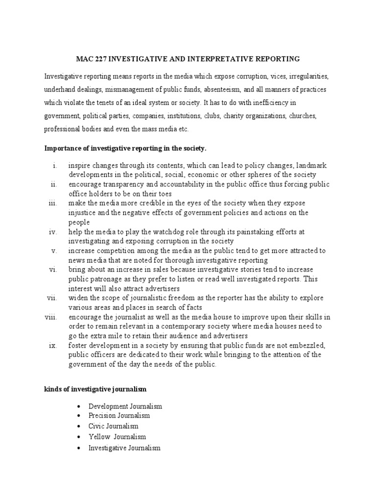 Mac 227 Investigative and Interpretative Reporting | PDF | Journalism ...