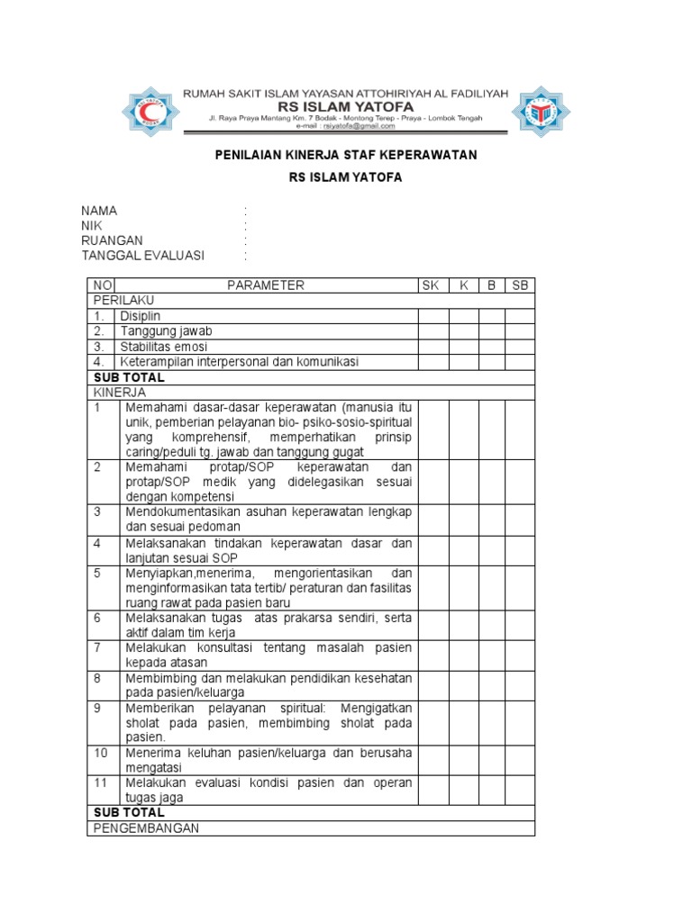 Penilaian Kinerja Staf Keperawatan RS Yatofa | PDF