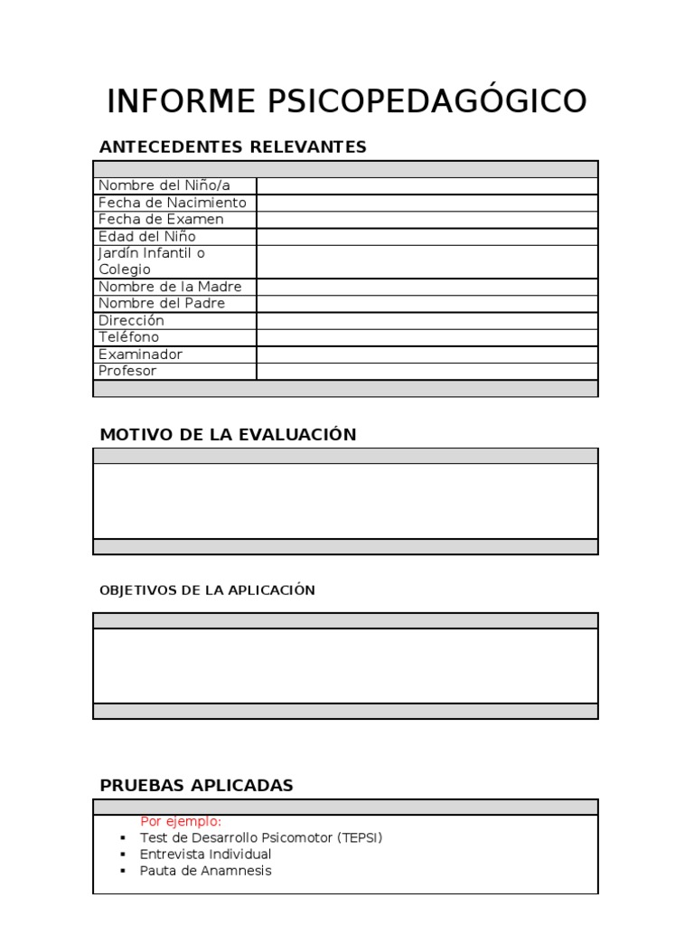 Ejemplo de Informe Psicopedagógico Ejemplo de Informe Psicopedagógico