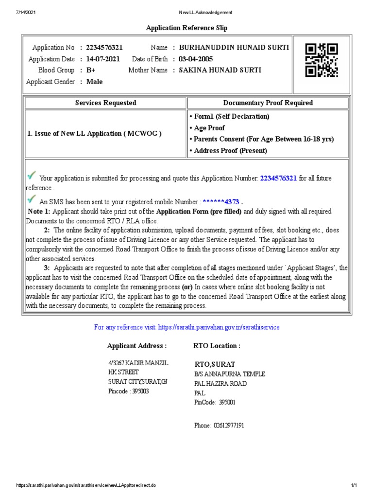 For Any Reference Visit: Https://sarathi - Parivahan.gov - In/sarathiservice | PDF