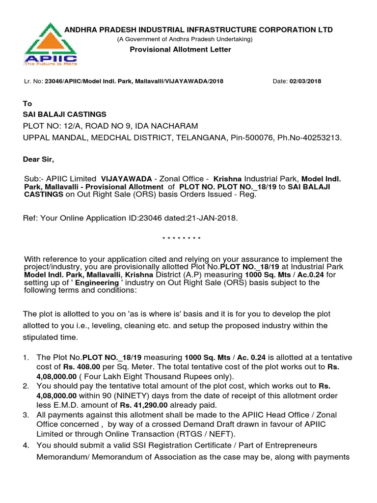 Allotment Letter | PDF | Waste Management | Waste
