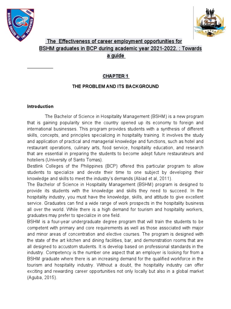 The Effectiveness of Career Employment Opportunities For BSHM Graduates ...