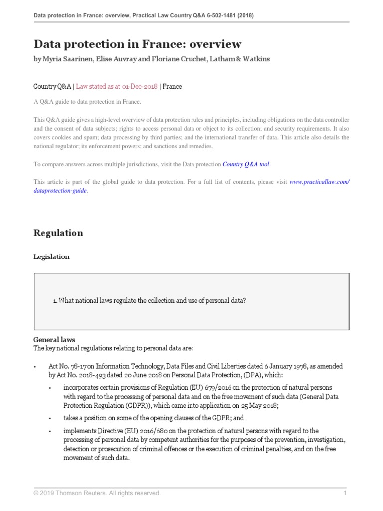 Overview of Data Protection in France | PDF | Information Privacy ...