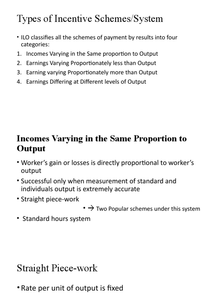 Types of Incentive Schemes-ILO-Shubham Kumar | PDF | Piece Work | Incentive