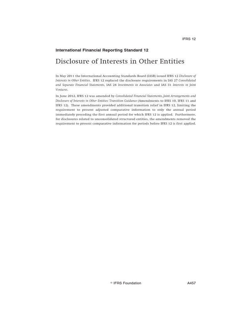 Disclosure of Interests in Other Entities: International Financial ...