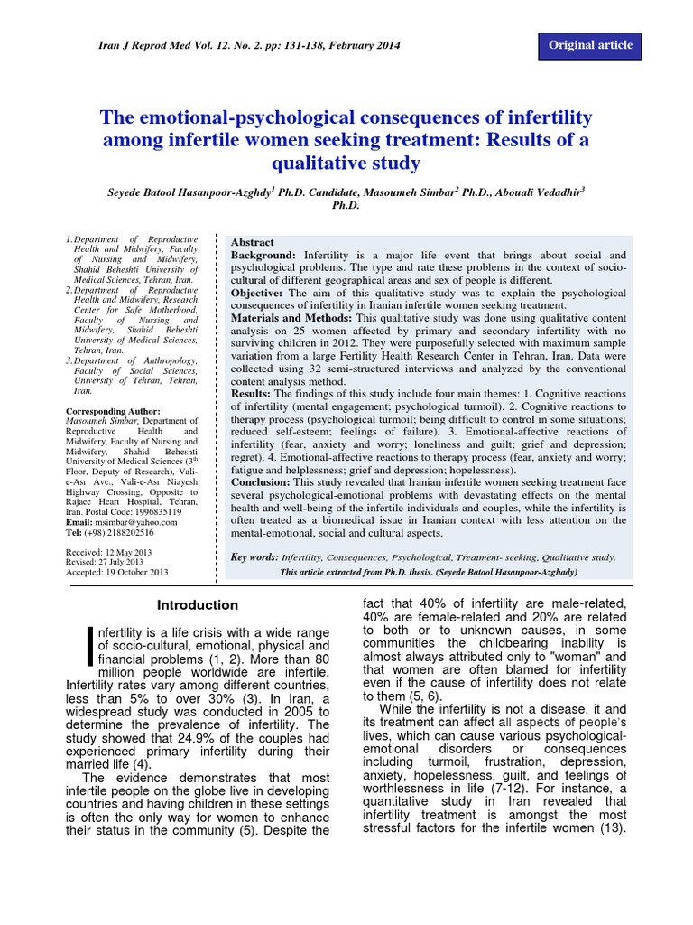 The Emotional-Psychological Consequences of Infertility | PDF ...
