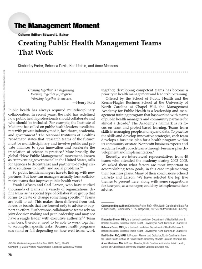 The Management Moment: Creating Public Health Management Teams That ...