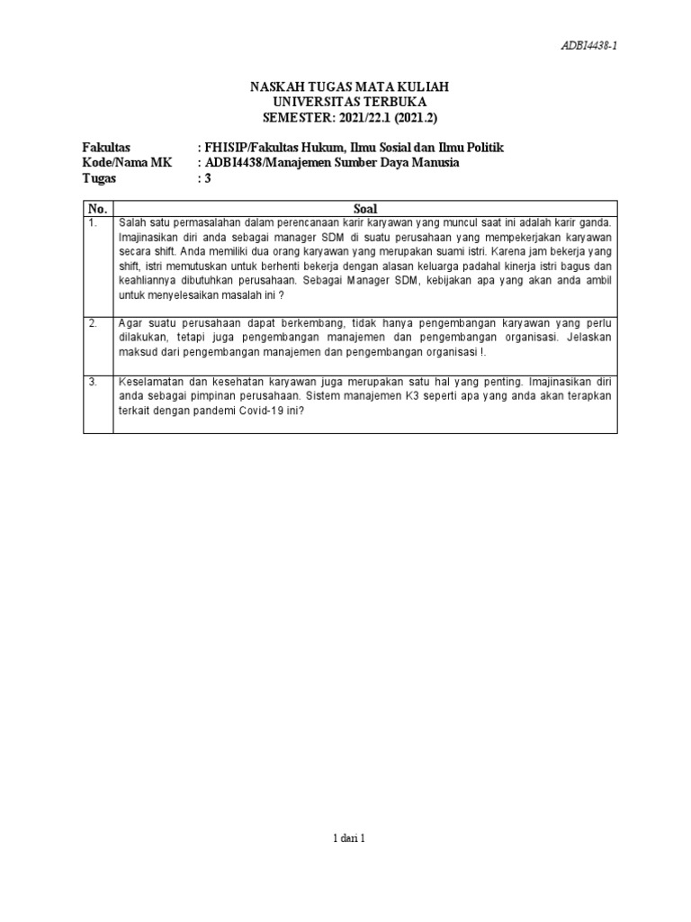 Soal Adbi4438 tmk3 1 | PDF | Bisnis | Pengembangan Diri
