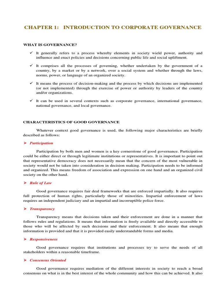 Chapter 1: Introduction To Corporate Governance | PDF | Audit | Governance