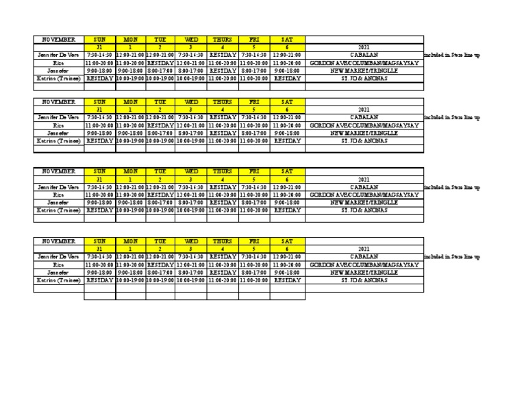 Store Leader Schedule For October 31-November 06,2021 | PDF | Cooking ...