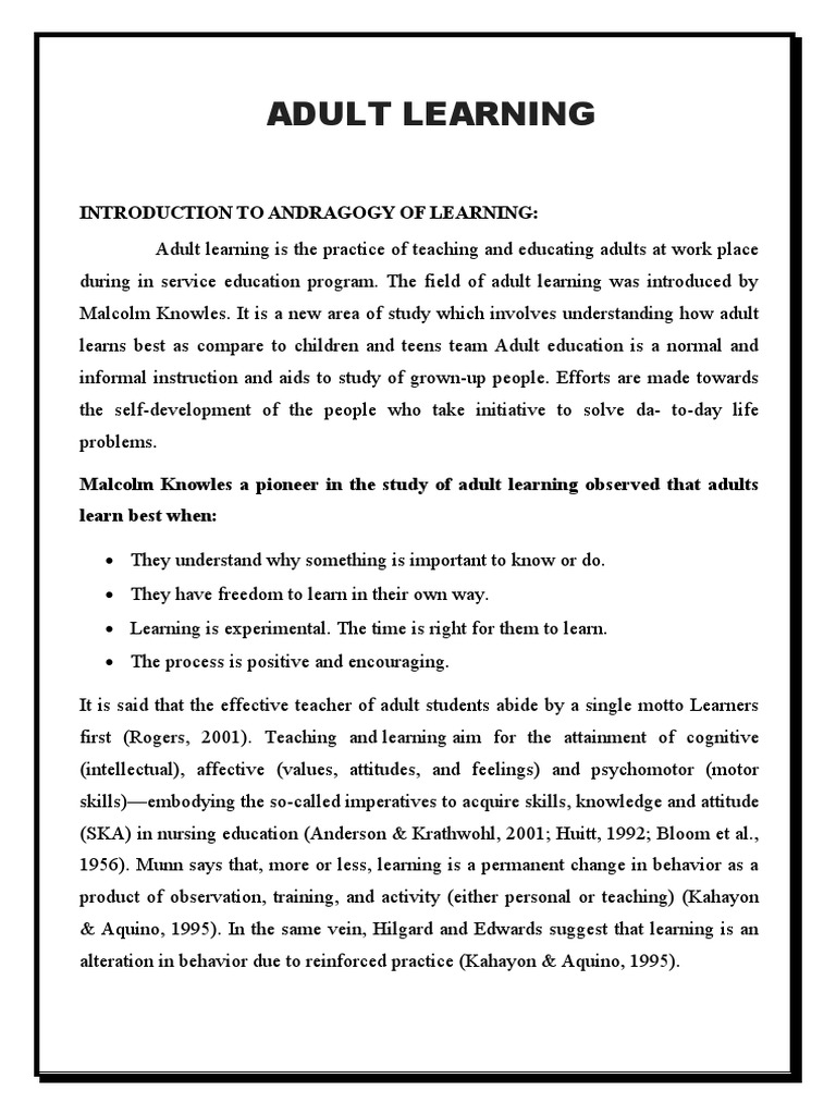 Adult Learning | PDF | Adult Education | Learning