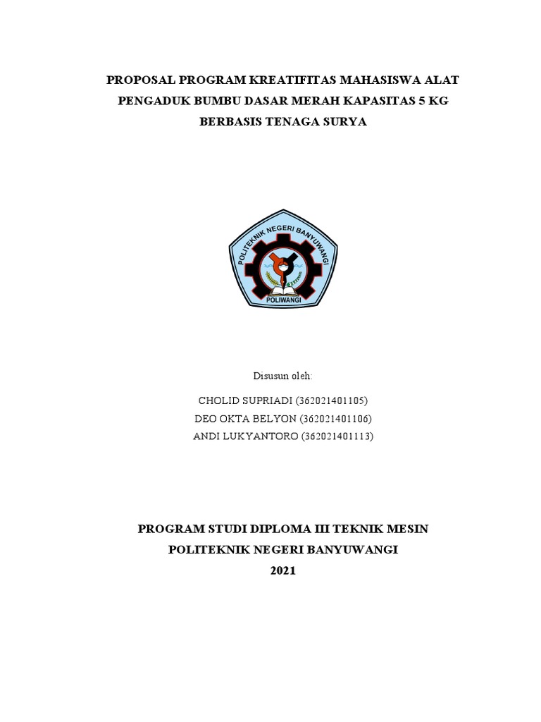 PROPOSAL PKM PI - ALAT PENGADUK BUMBU DASAR MERAH - 2D - TM - Fix | PDF