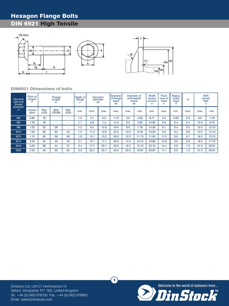 DIN 6921 Hex Flange Bolt Specs | PDF | Screw | Machines