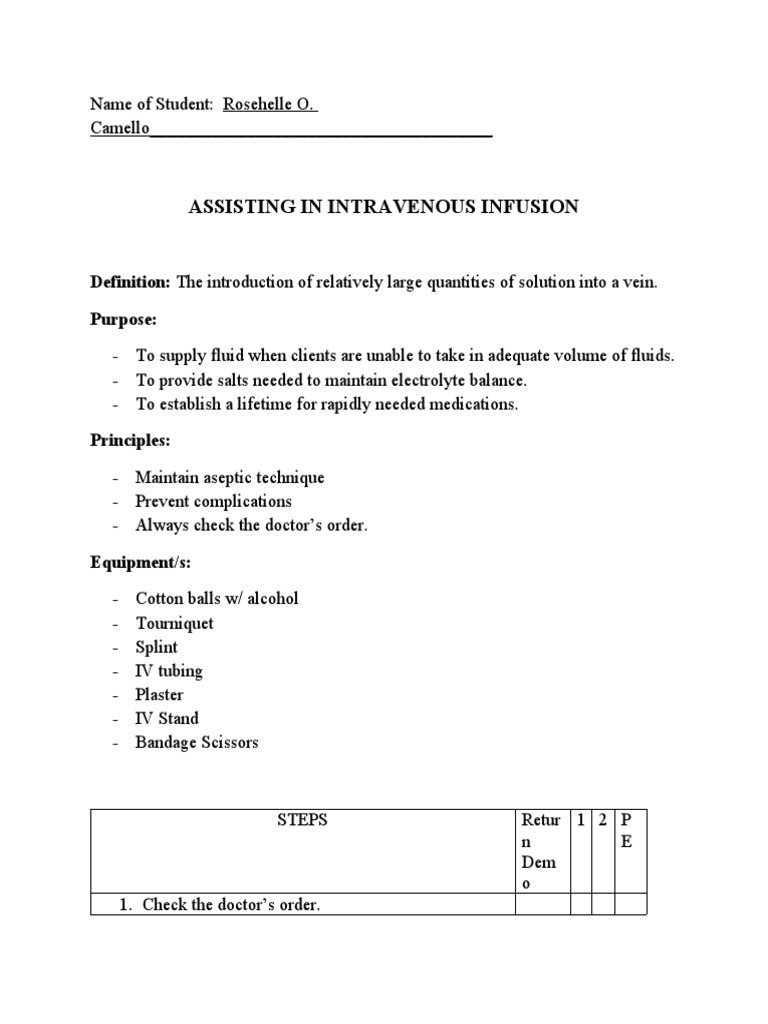 Assisting in intravenous infusion steps | PDF | Intravenous Therapy ...