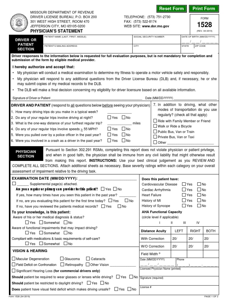 Physician'S Statement: Driver or Patient Section | Download Free PDF ...