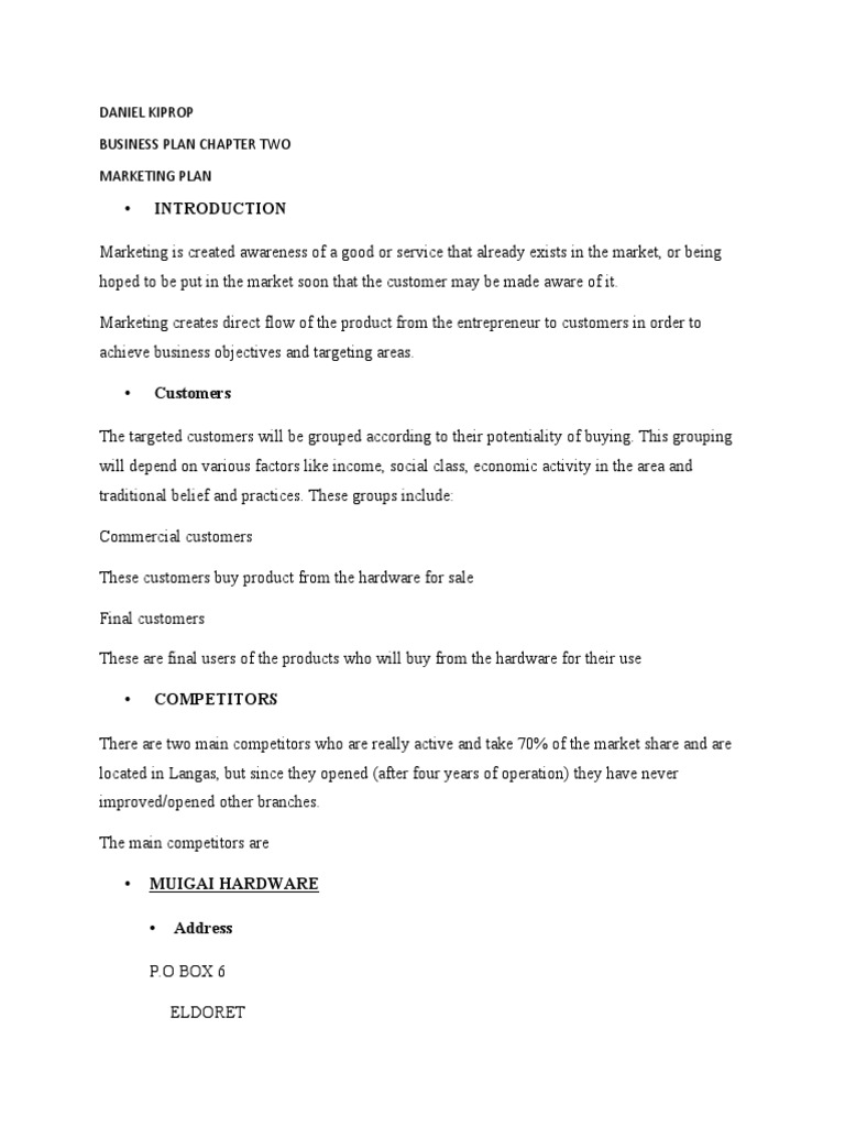 Business Plan Chapter Two | PDF | Customer | Sales