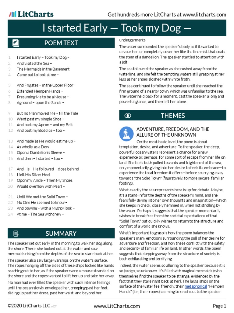 I Started Early Took My Dog by Emily Dickinson | PDF | Metre (Poetry ...