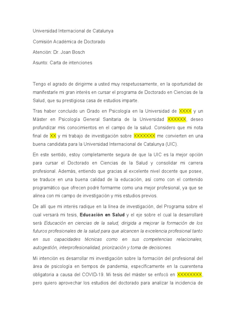 Carta de Motivación de Doctorado | PDF | Sicología | Doctorado
