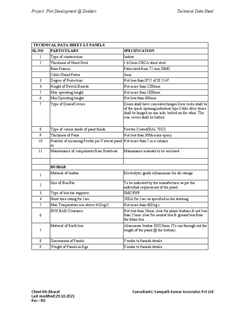 LT Panel Technical Data Sheet | PDF | Door | Sheet Metal