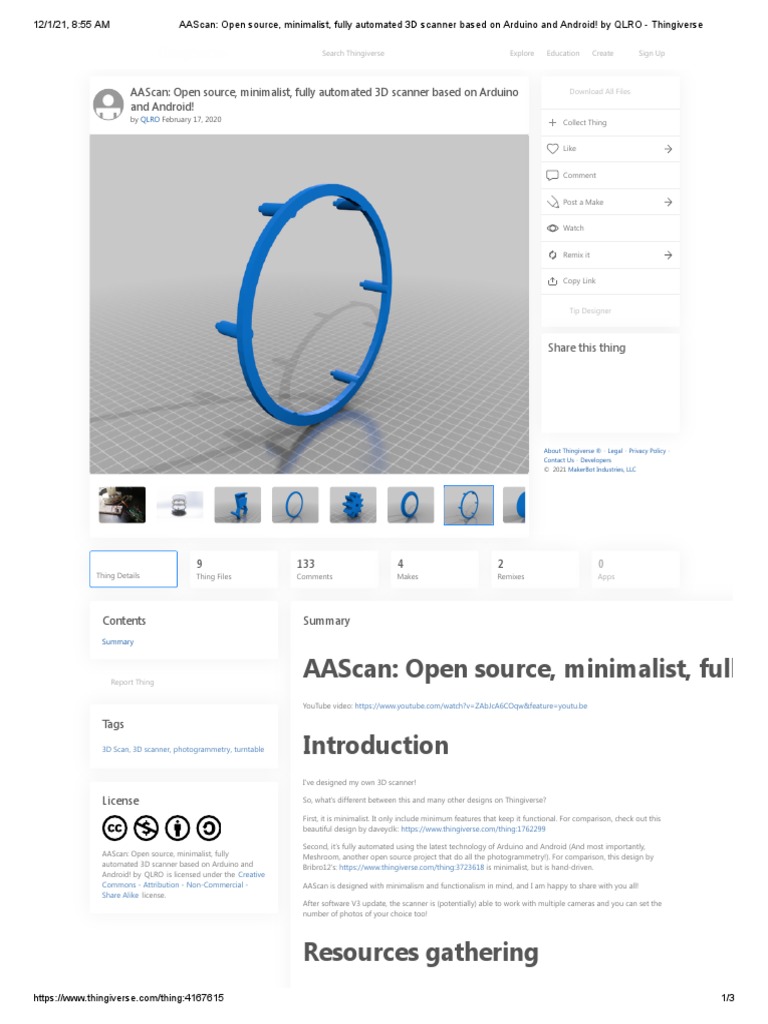 Aascan Open Source Minimalist Fully Automated 3d Scanner Based On Arduino And Android By