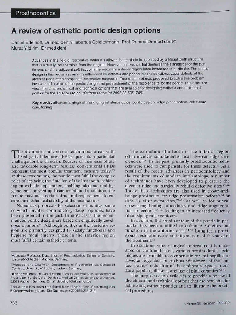 A Review of Esthetic Pontic Design Options | PDF | Dental Implant ...