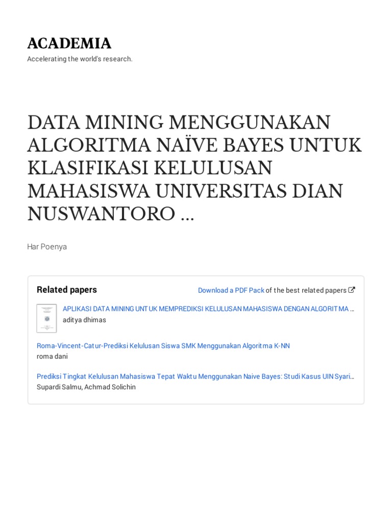 Data Mining Menggunakan Algoritma Naïve Bayes Untuk Klasifikasi Kelulusan Mahasiswa | PDF