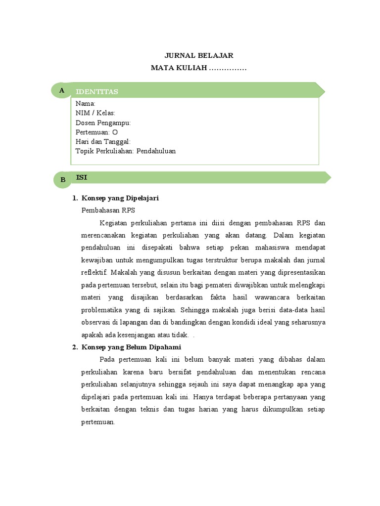 Contoh - Jurnal Belajar Pertemuan 1 (Pendahuluan) | PDF | Karier & Perkembangan