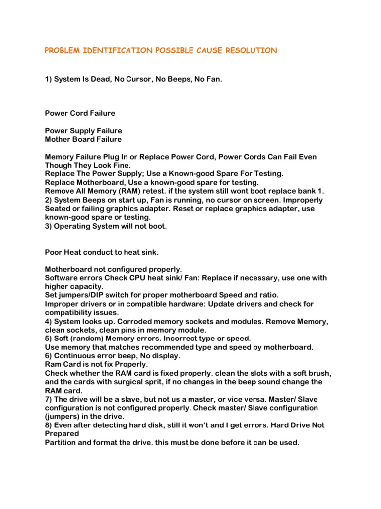 Troubleshooting Common PC Hardware Issues | PDF | Bios | Hard Disk Drive