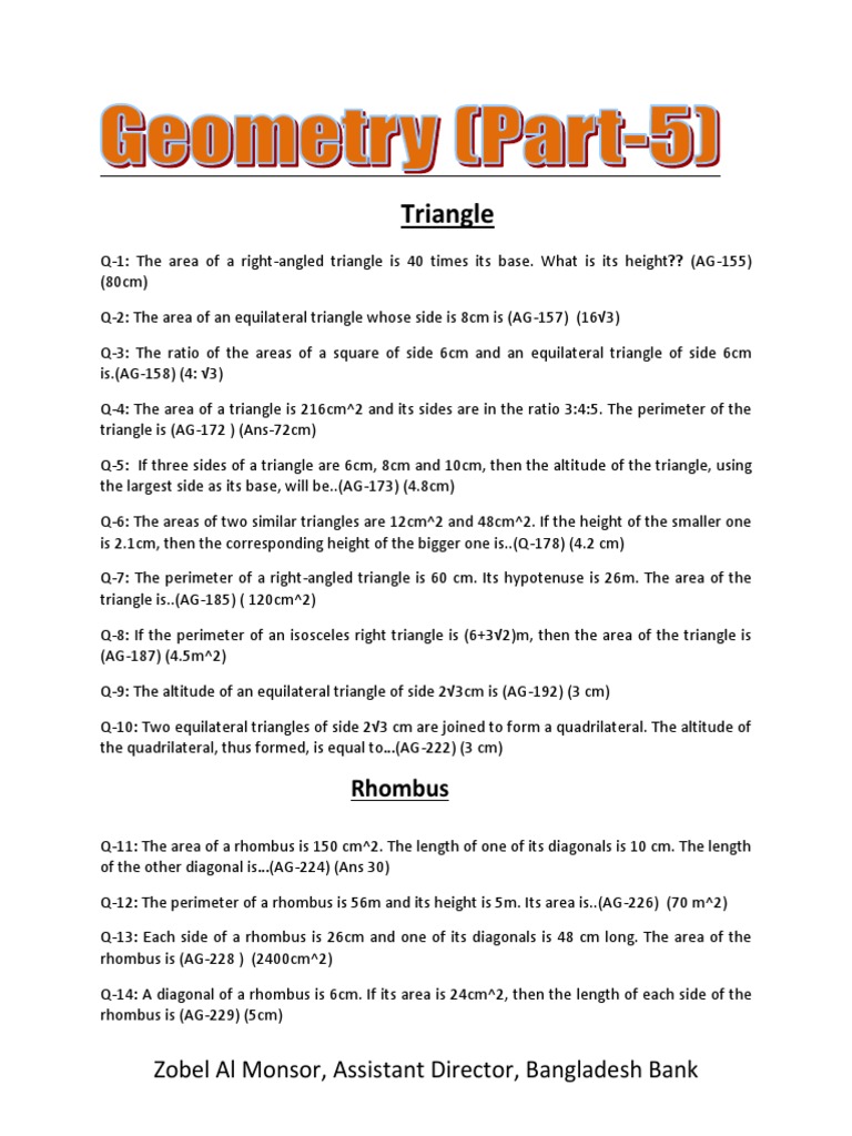 Solutions to Geometry Problems Involving Triangles, Rhombi, Circles ...