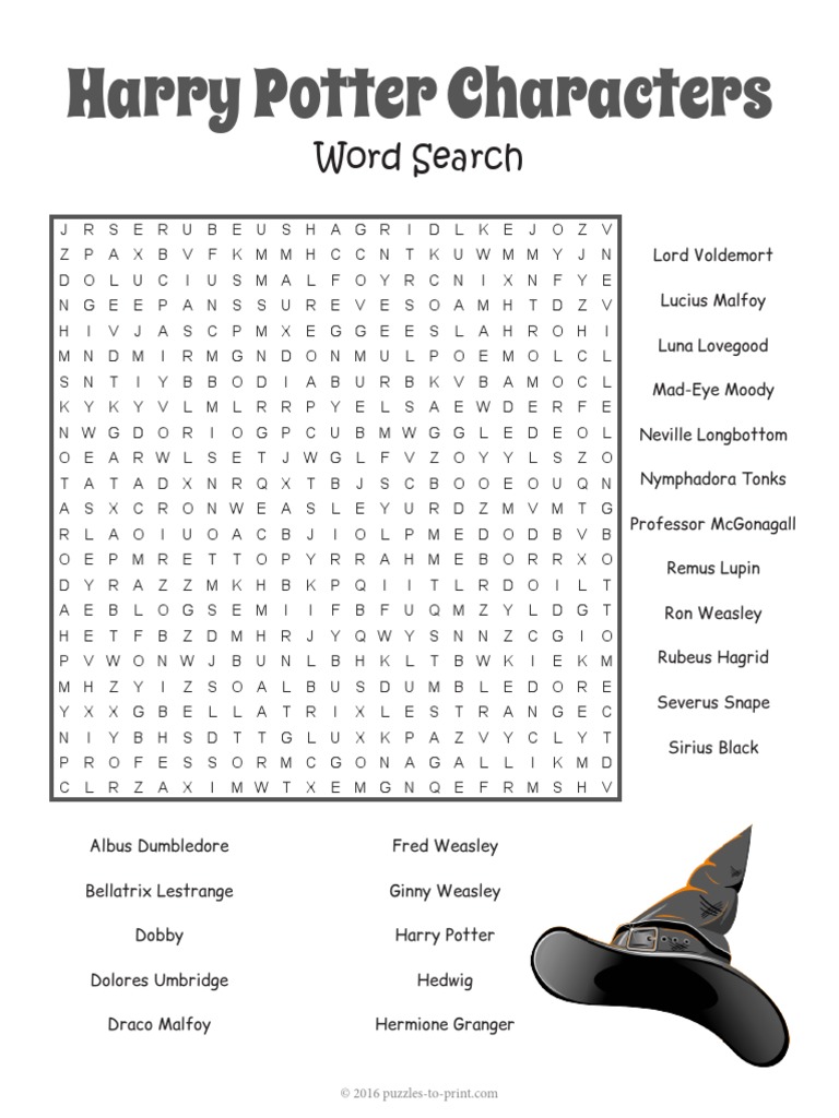 Harry Potter Word Search | PDF | Universos ficticios | Serie de novelas ...