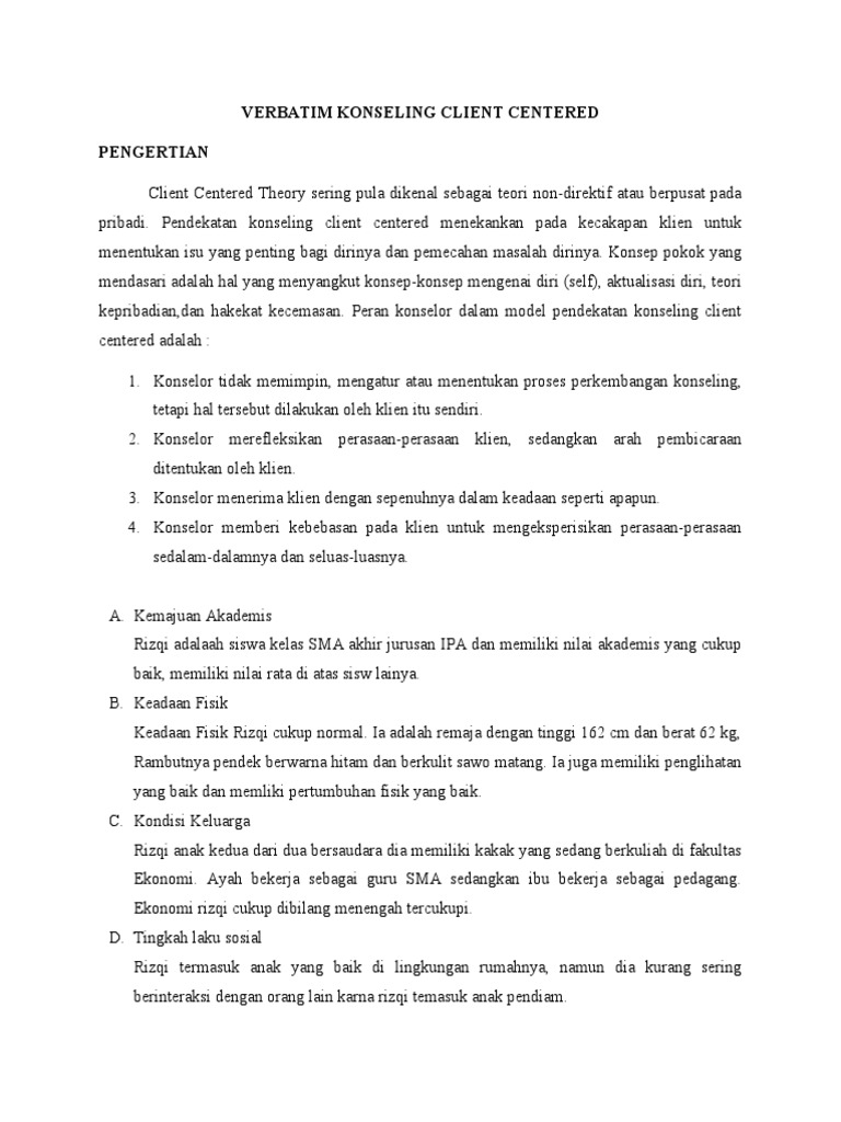 Verbatim Konseling Client Centered | PDF