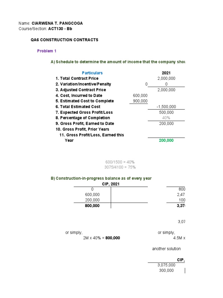 Qa6 Ciarwena Constructioncontracts | PDF | Business | Financial Accounting