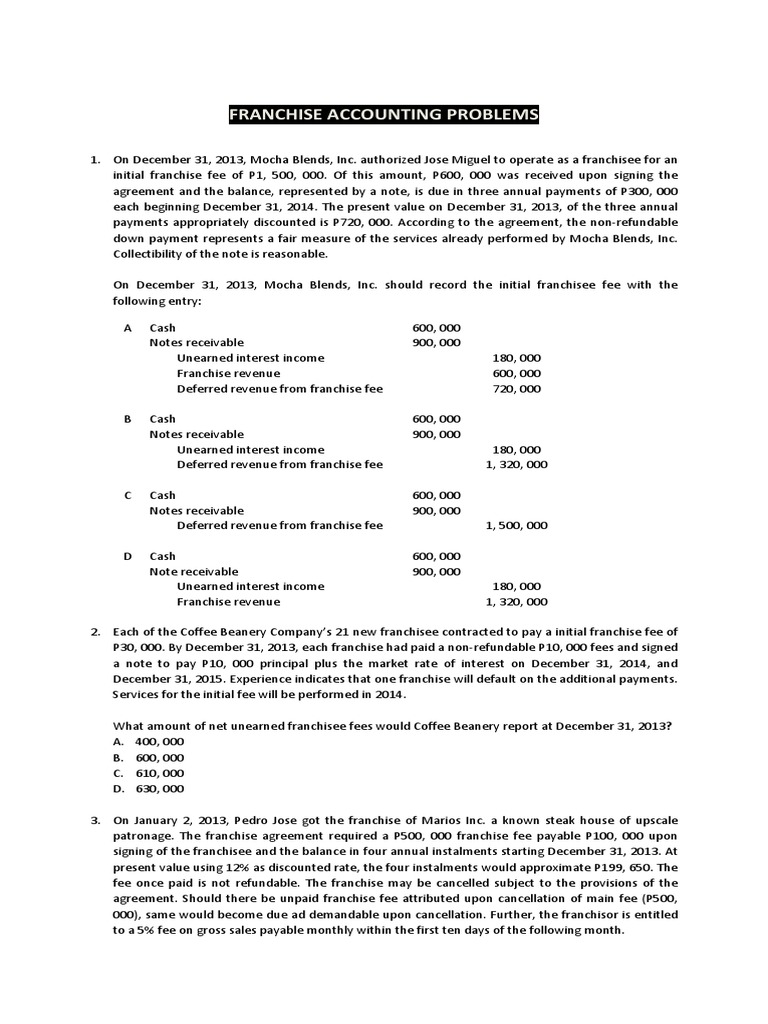 Franchise Accounting Problems | PDF | Franchising | Revenue