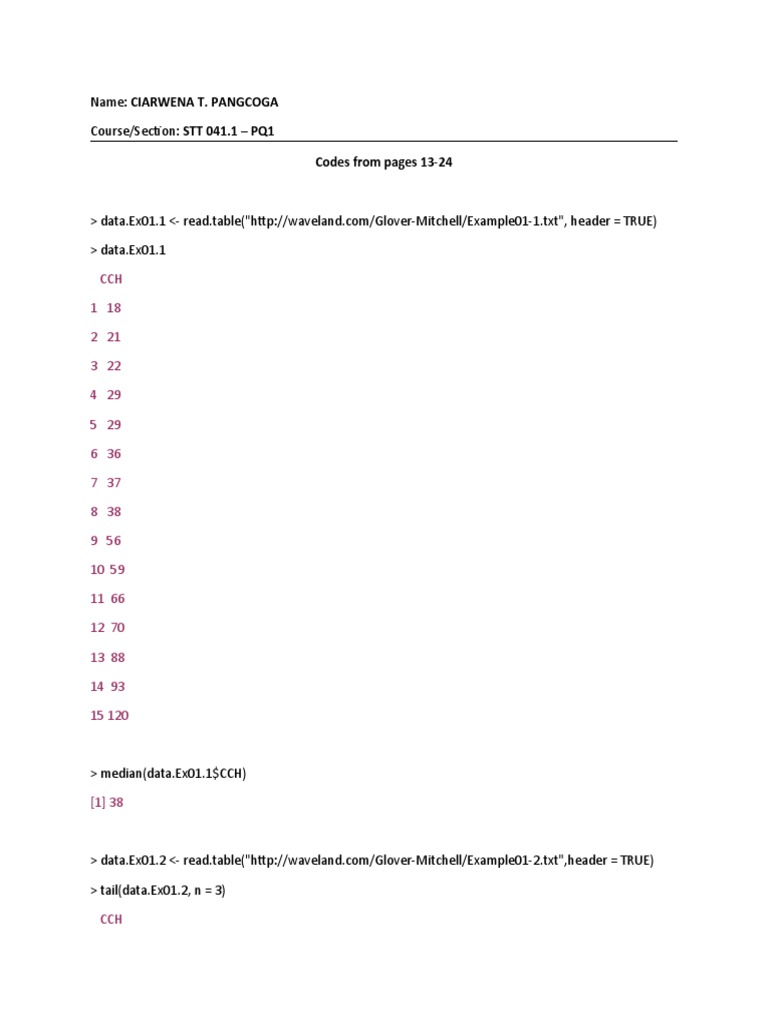 Codes From Pages 13-24 | PDF | Sampling (Statistics)