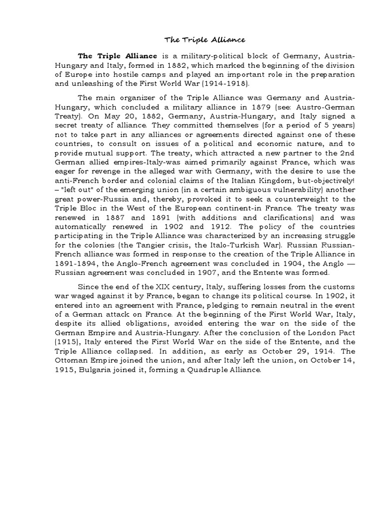 The Triple Alliance - Text | PDF | Allies Of World War I | World War I