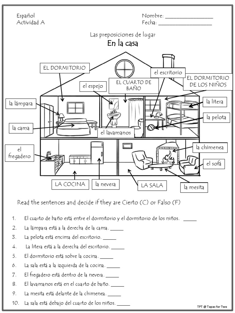 House Vocab + Prepositions of Place | PDF