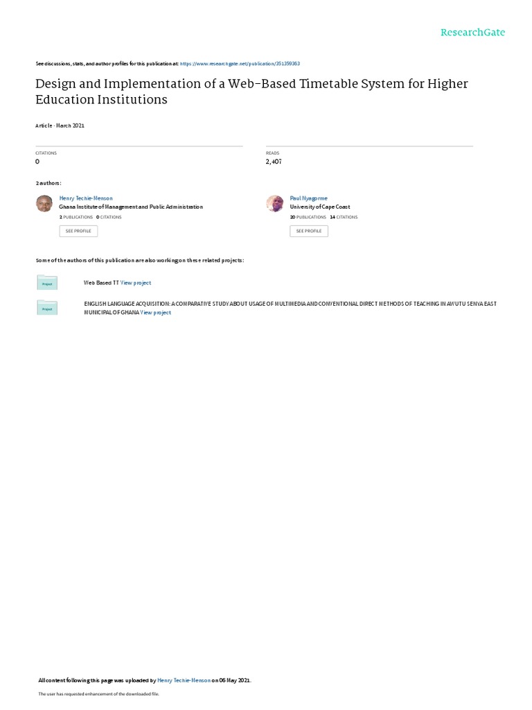 Design and Implementation of A Web-Based Timetable System For Higher Education Institutions ...