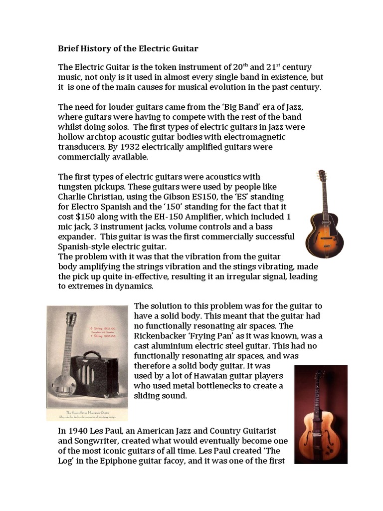 Brief History of The Electric Guitar | PDF | Guitars | Sound Production
