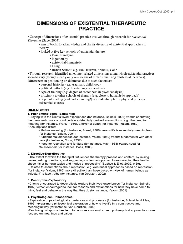 Dimensions of Existential Therapy | PDF | Psychotherapy | Existentialism