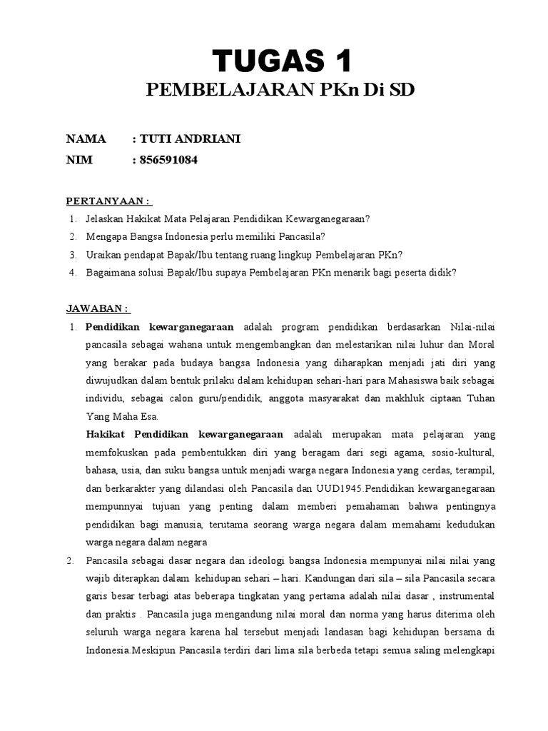 TUGAS 1 PEMBELAJARAN PKN Di SD | PDF