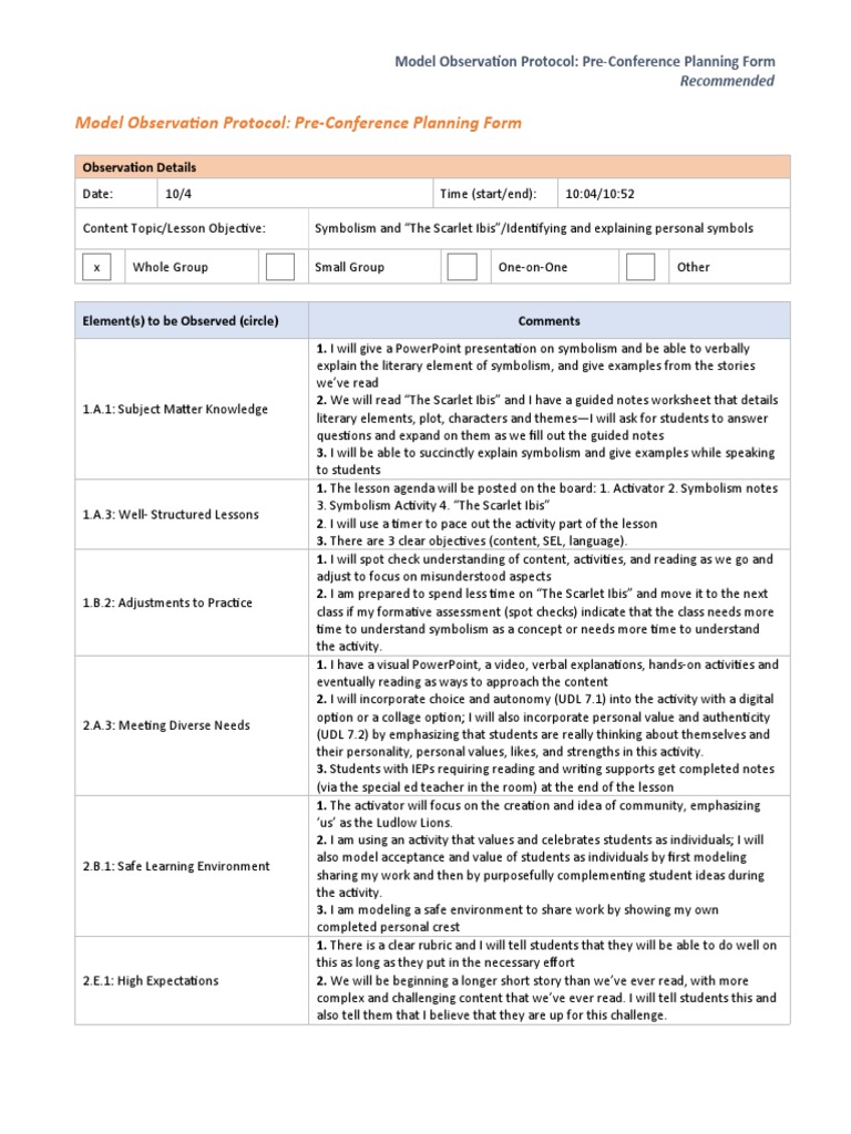 Cap Pre-Conference 21-22 Fowler Observation 1 | PDF | Classroom ...