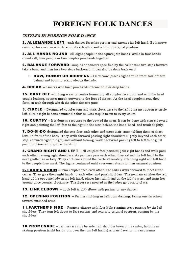 PT 1 - Styles in Foreign Folkdance | PDF | Dances | Social Dance