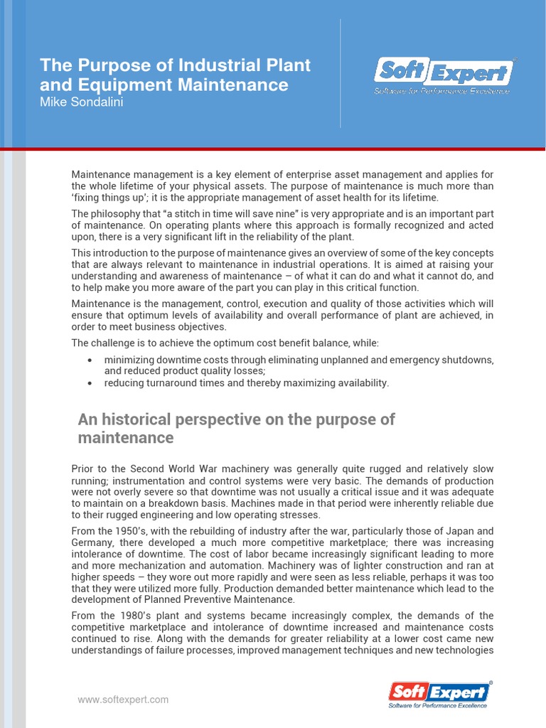 The Purpose of Industrial Plant and Equipment Maintenance | PDF ...
