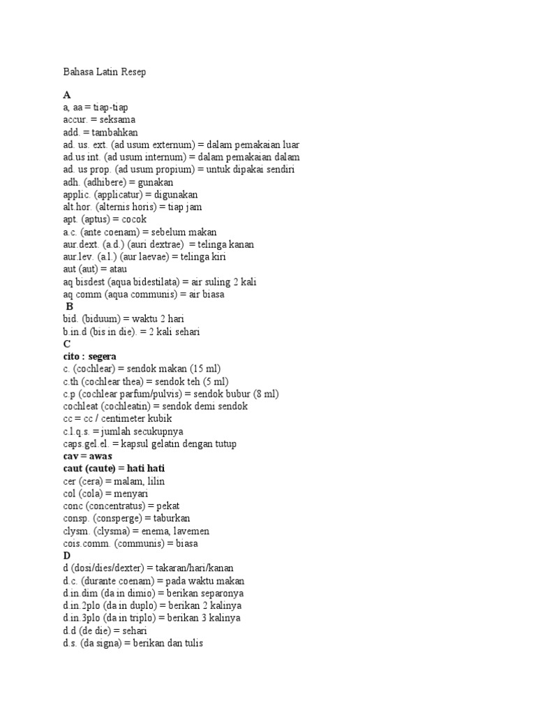 Bahasa Latin Resep | PDF