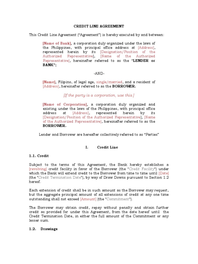 Credit Line Loan Facility Agreement | Download Free PDF | Loans ...