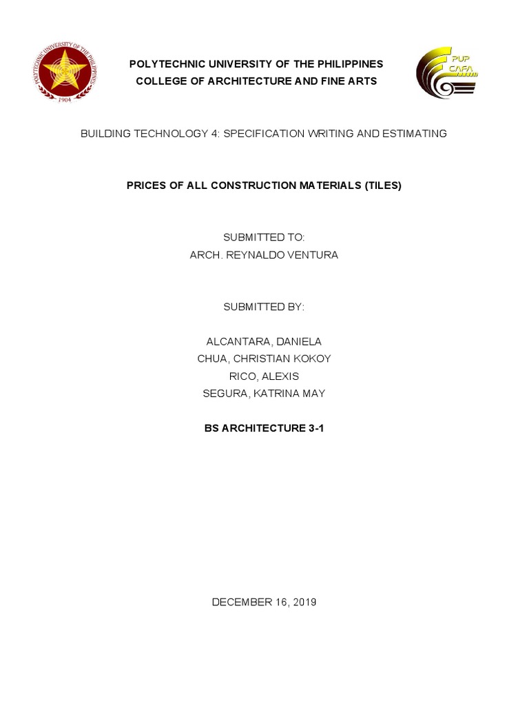 Building Technology 4: Specification Writing and Estimating | PDF ...
