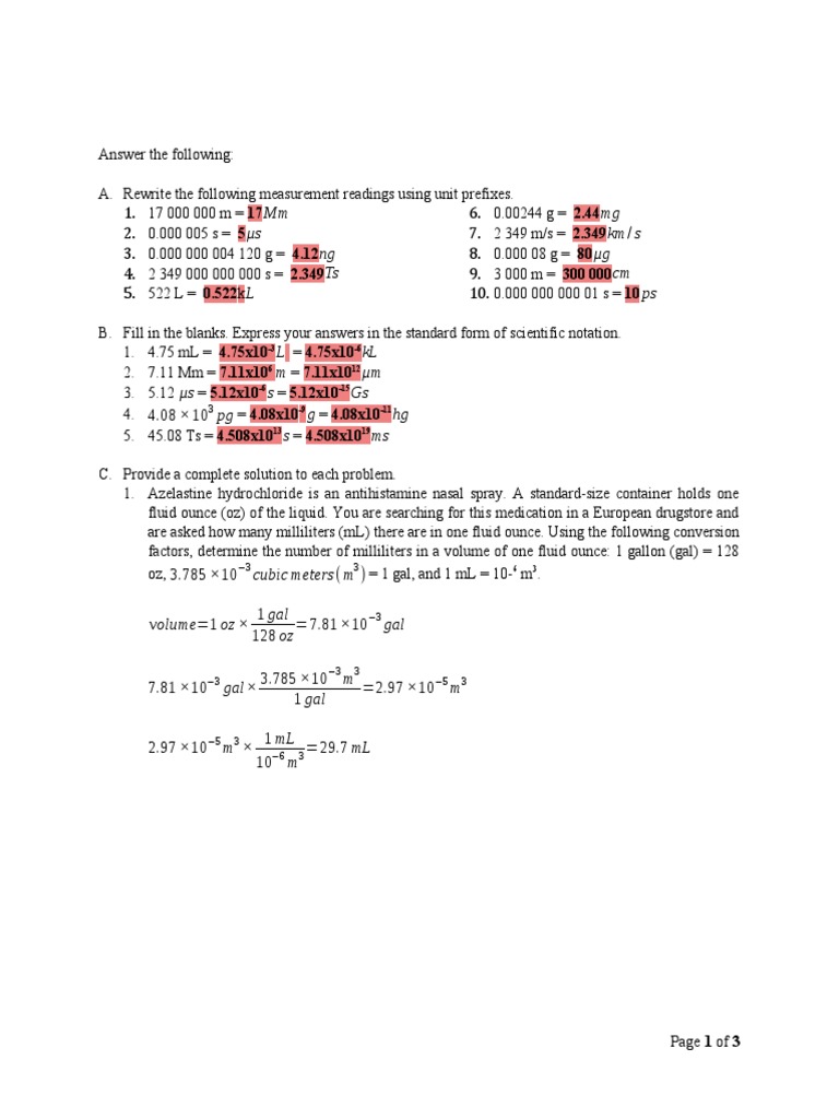 Convert measurements using unit prefixes and solve unit conversion ...