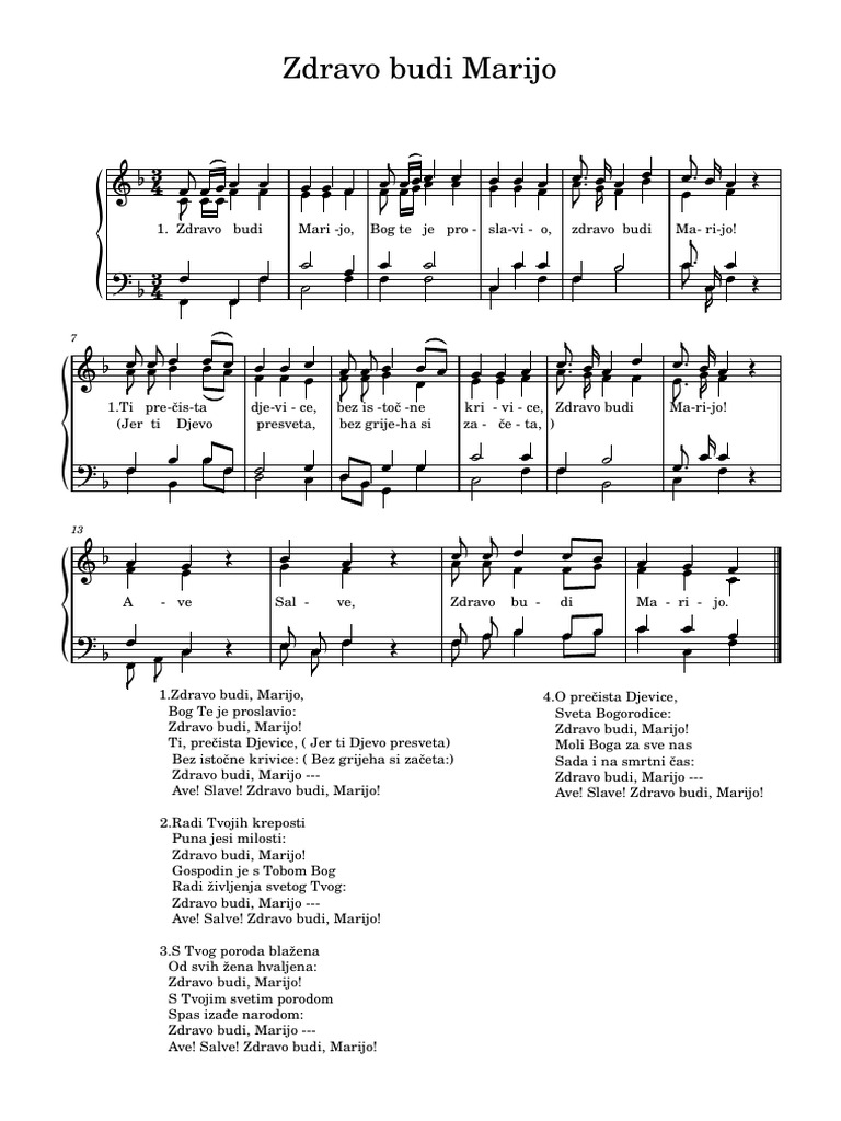 Zdravo - Budi - Marijo, Bog Te Je Proslavio 3 F Dur | PDF